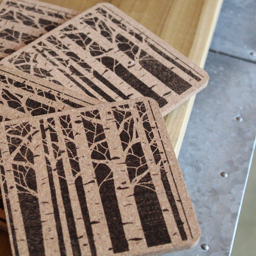 Cork Coaster Set - Birch Trees – FOUND Gallery Ann Arbor