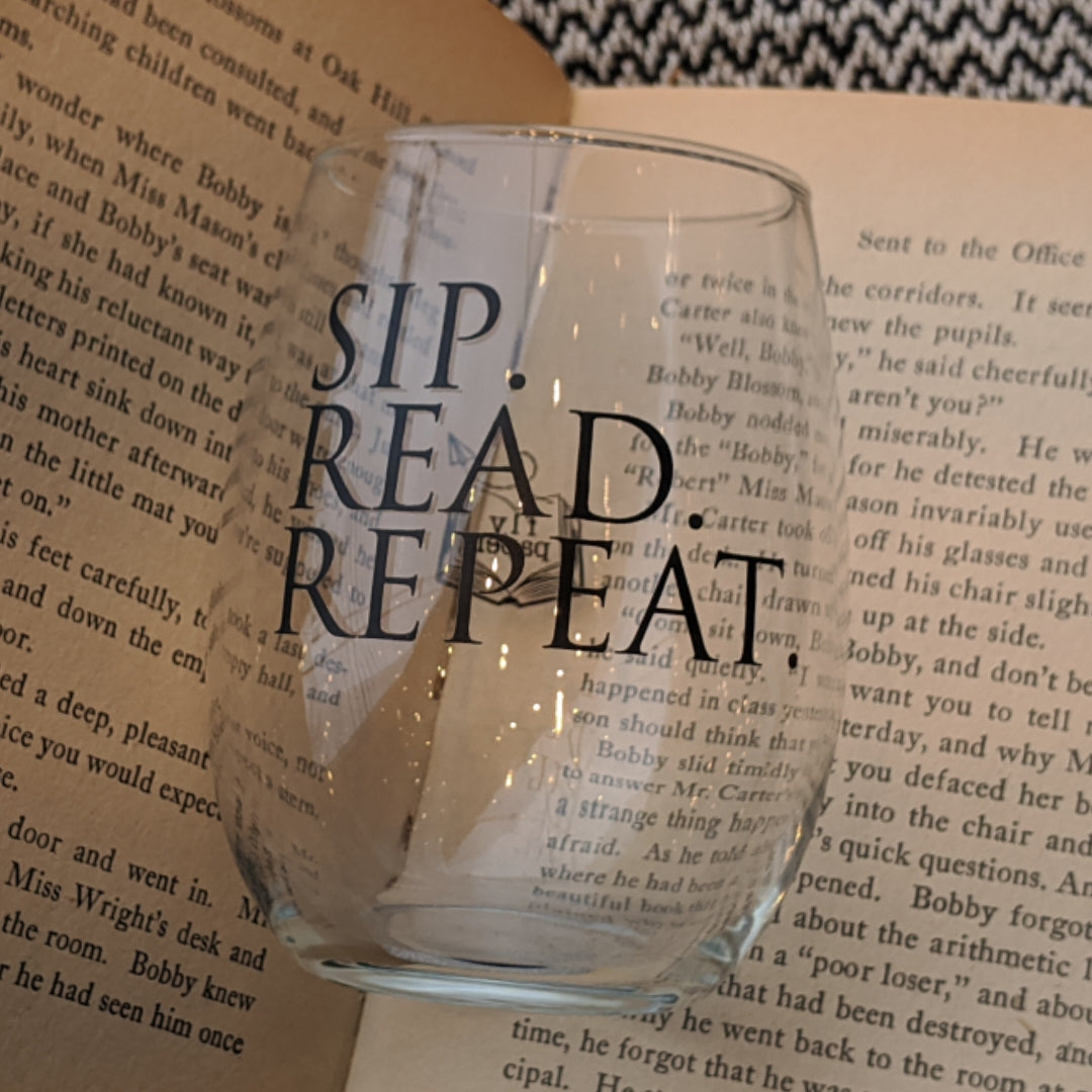 Sip. Read. Repeat. Wine Glass – FOUND Gallery Ann Arbor