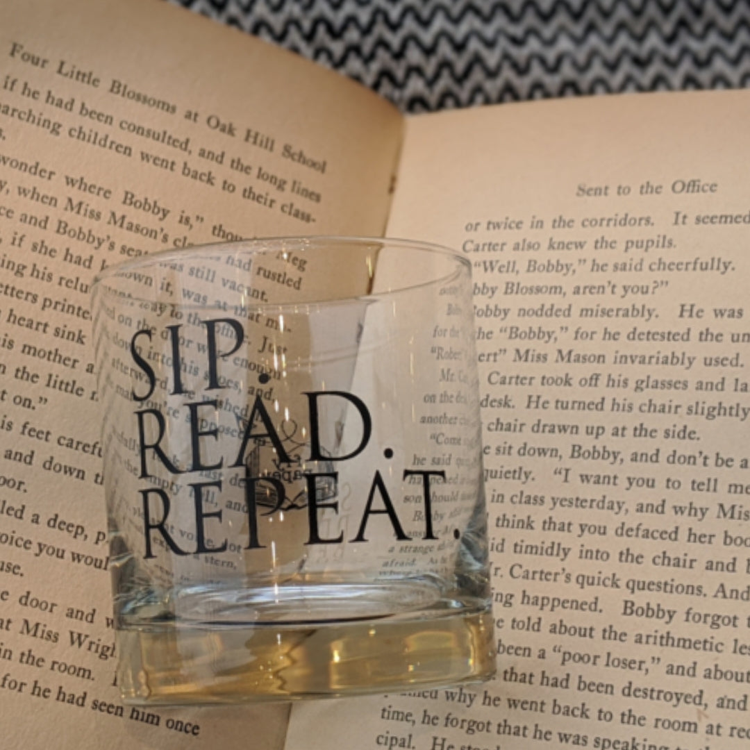 Sip. Read. Repeat. Rocks Glass – FOUND Gallery Ann Arbor